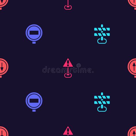 Set Road Barrier Stop Sign Exclamation Mark In Triangle And Warning