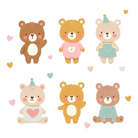 Premium Vector Cute Bears Set Clipart Adorable Teddy Bears In Cartoon