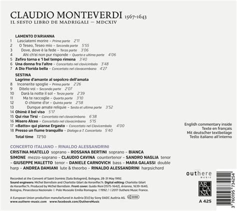 Claudio Monteverdi Madrigali Libro 6 1614 Cd Jpc