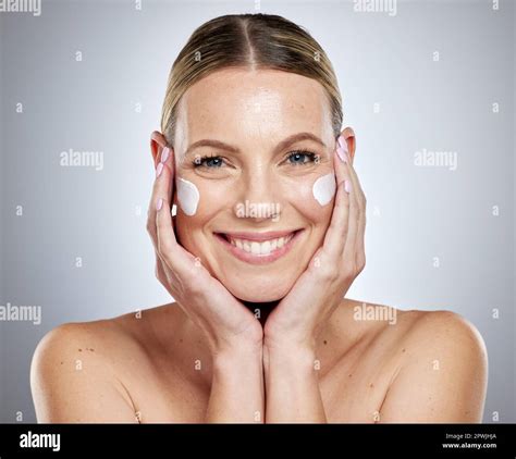Skincare Beauty And Skin Cream Of A Woman Portrait With Happiness From