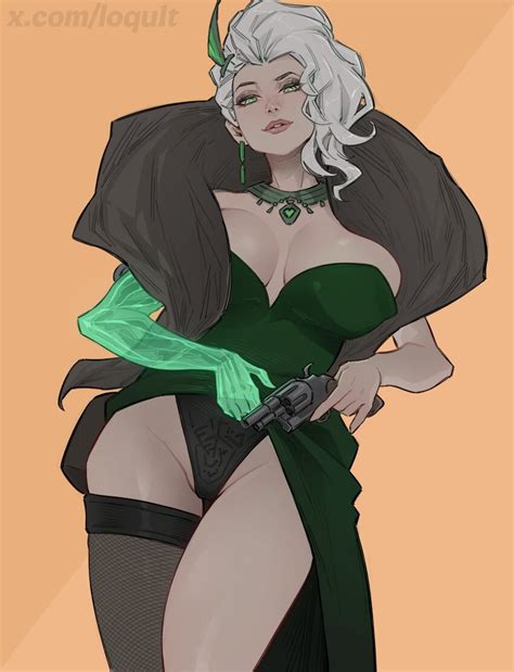 Loqu1t Lady Geist Deadlock Highres 1girl Breasts Clothes Lift Deadlock Game Dress