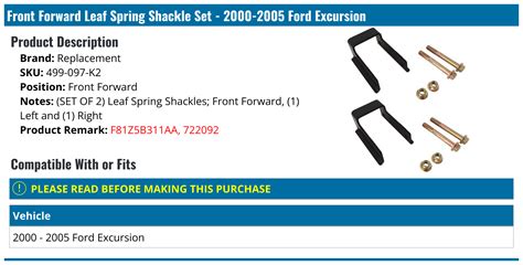 2000 2005 Ford Excursion Leaf Spring Shackle Replacement 499 097 K2