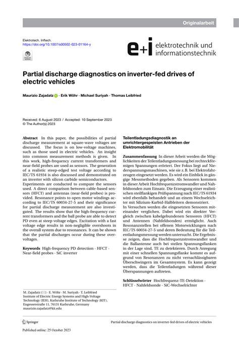 Pdf Partial Discharge Diagnostics On Inverter Fed Drives Of Electric
