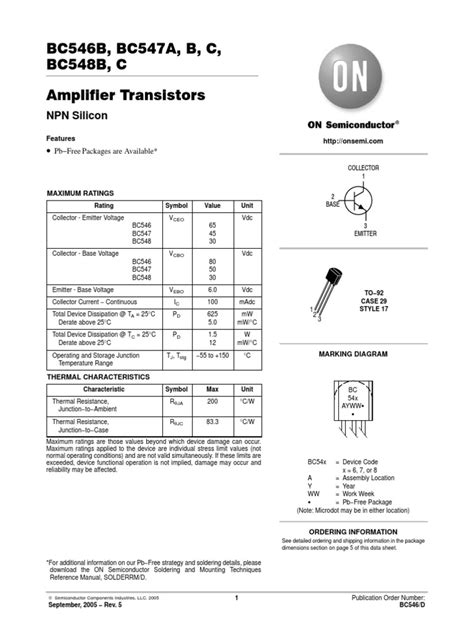 Datasheet Bc546 Bc547 Bc548 Pdf Bipolar Junction Transistor Electrical Engineering