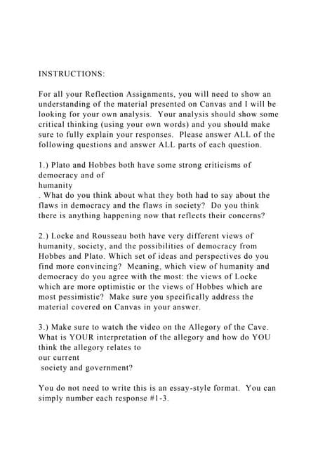 Instructions For All Your Reflection Assignments You Will Docx