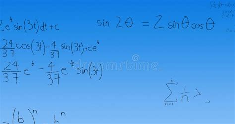 Animation Of Mathematical Data Processing Over Blue Background Stock