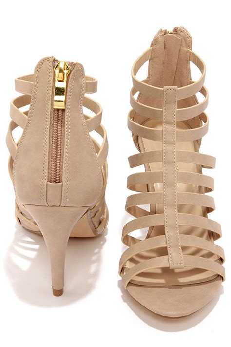 Cute Beige Heels Peep Toe Heels Caged Heels 2700 Lulus