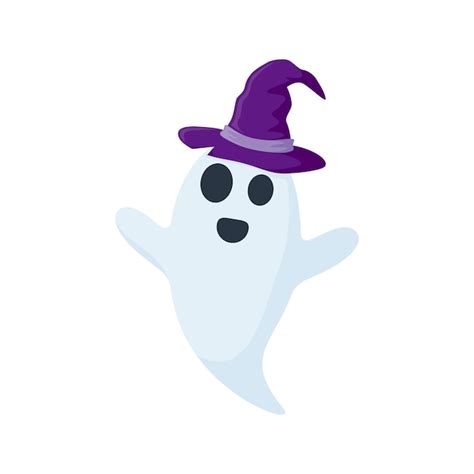 Fantôme Dhalloween Avec Chapeau Isolé Sur Fond Blanc Vecteur Premium