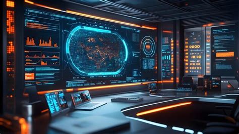 Futuristic Tech Control Room With Screens And Data Premium Ai Generated Image