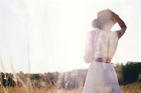Premium Photo Beautiful Girl In A Linen Dress In A Wheat Field Summer