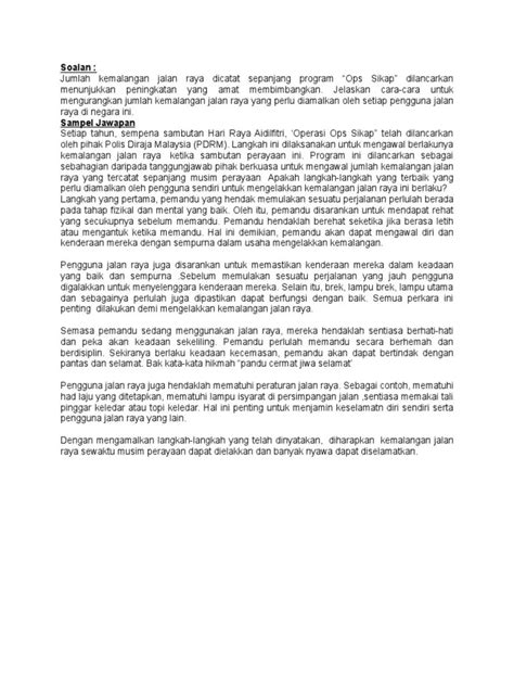 Contoh Karangan Kemalangan Jalan Raya Ulasan Pt3 Punca Kemalangan