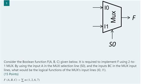 Solved 1 Mux F 11 So Consider The Boolean Function Fa B