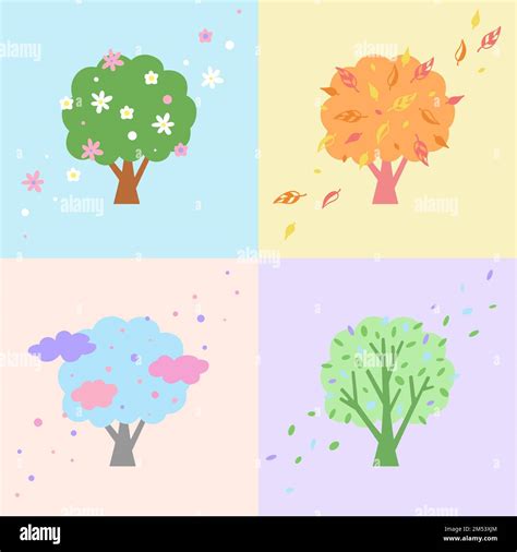 Illustration Vectorielle Dans Des Couleurs Pastel Saisons Arbres à