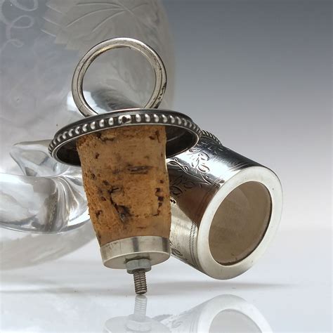 Victorian Engraved Glass Claret Jug With Silver Top London 1867 Am