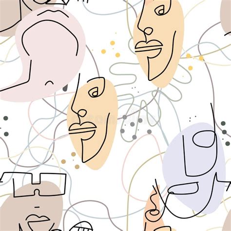 Face Line Pattern Abstract Drawing Seamless Print Stock Illustration Illustration Of