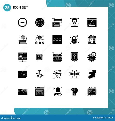 Modern Set Of 25 Solid Glyphs Pictograph Of Bookmark Designing Borrow Artwork Money Stock