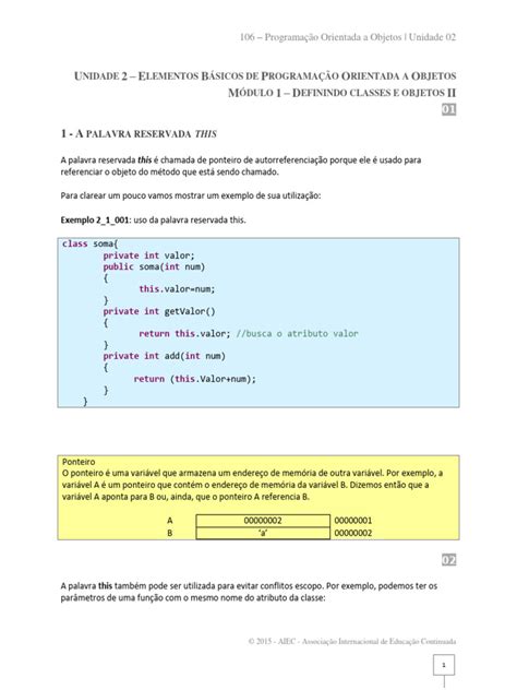 ProgramaÇÃo Orientada A Objetos Unidade02 Pdf Classe Programação De Computadores