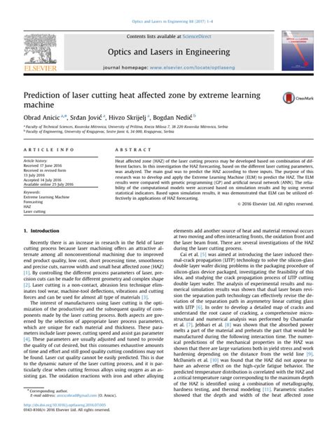2017 Prediction Of Laser Cutting Heat Affected Zone By Extreme Learning Machine Pdf
