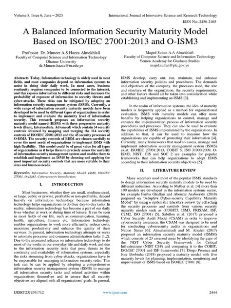 A Balanced Information Security Maturity Model Based On Iso Iec 27001