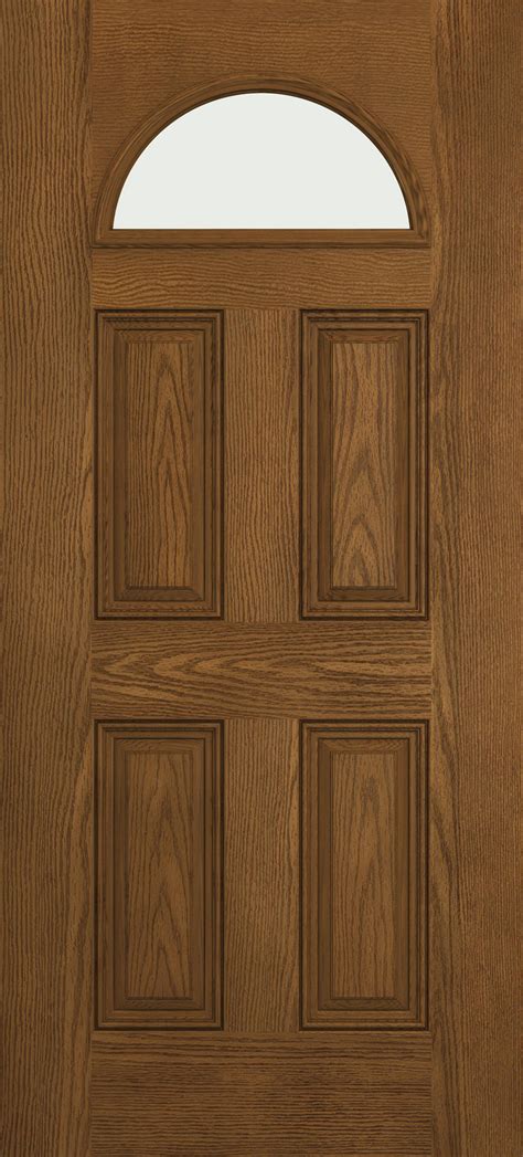 Design Pro™ Fiberglass Exterior Doors Oak Top View Sunburst 4 Panel