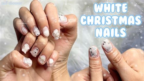 Eng Sub 짧은손톱으로 네일아트하기 화이트 크리스마스 네일 셀프네일 Asmr 귀여운네일 잉크 젤 아트 Youtube