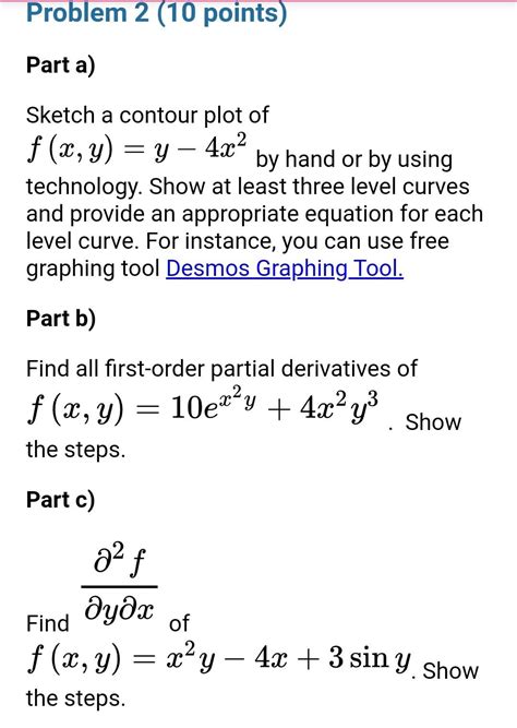 Solved Problem 2 10 Points Parta Sketch A Contour Plot Of