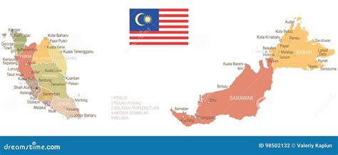 Malaysia Vintage Map And Flag Illustration Stock Illustration