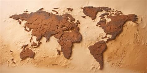 An Image Of World Map In Cracked Dry Soil Texture On Orange Background