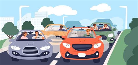 Traffic Jam Bad Mood People In Cars Confused Sad Drivers And