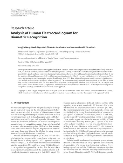 Pdf Analysis Of Human Electrocardiogram For Biometric Recognition