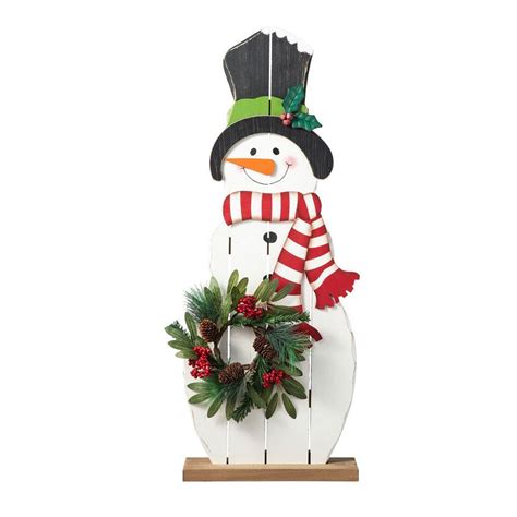 Glitzhome 36 In H Christmas Wooden Metal Snowman Porch Decor With