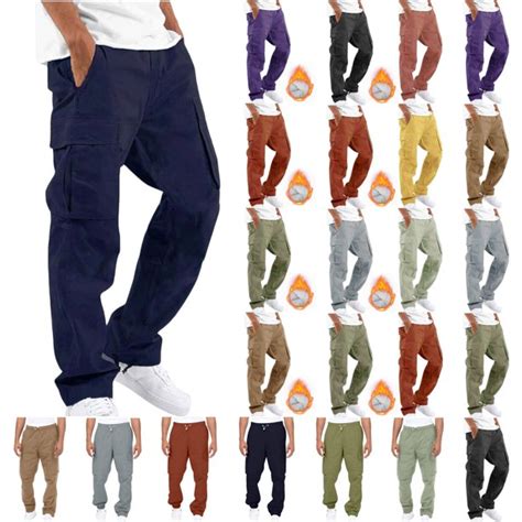 Mens Relaxed Fit Straight Leg Cargo Pant Solid Casual Drawstring