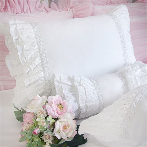 White Cotton Ruched Ruffle Lace Pillow Sham Pillowcase Etsy
