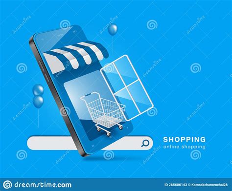 Shopping Cart Display In Front Of The Opening Door Of A Smartphone