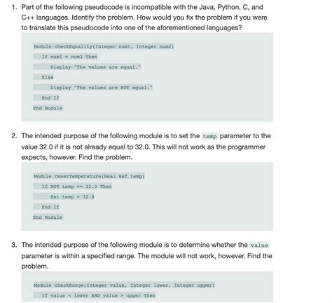 Solved Debugging Excercise. The intended purpose of the | Chegg.com