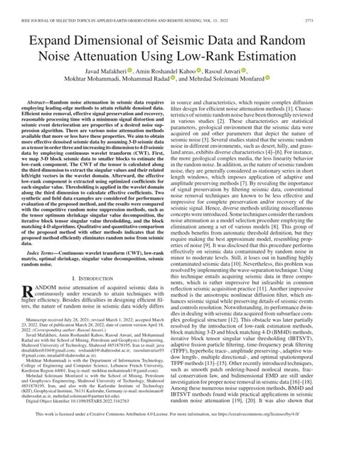 PDF Expand Dimensional Of Seismic Data And Random Noise Attenuation Using Low Rank Estimation