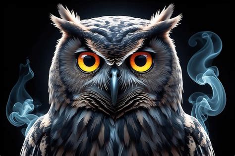 Premium Photo Wise Owl With Glowing Eyes Front And Center