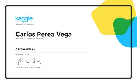 Carlos Perea Vega Completed The Advanced Sql Course On Kaggle