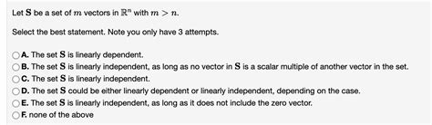 solved let s ﻿be a set of m ﻿vectors in rn ﻿with m n select