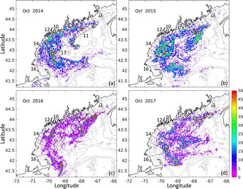 Distributions Of 161475 Particles Released Along Transect 1 At The
