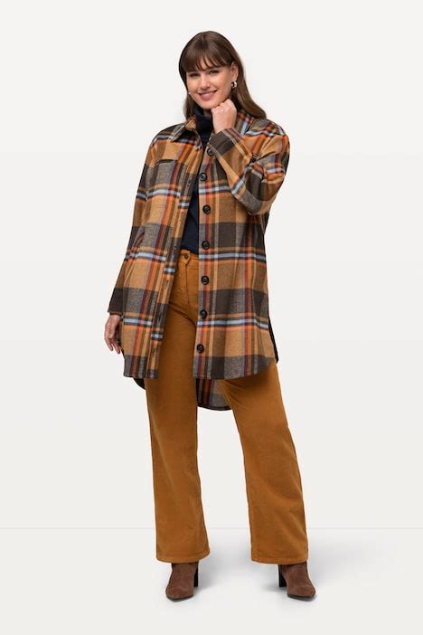 Longline Flannel Shacket Light Blue Ulla Popken