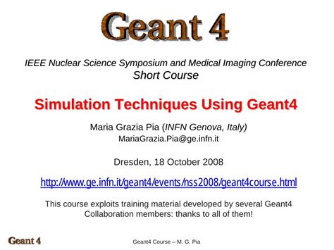 pdf simulation techniques using geant4 infn genova geant4 is a
