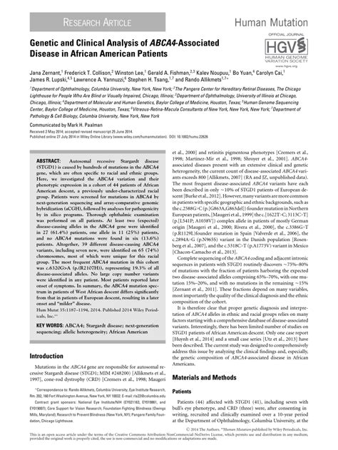 Pdf Genetic And Clinical Analysis Of Abca4 Associated Disease In