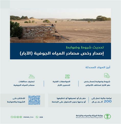 عام البيئة تحدث شروط وضوابط إصدار رخص مصادر المياه الجوفية الآبار