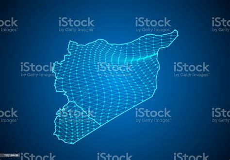 입자 점과 라인 시리아의 추상 디지털지도 다각형 네트워크 사업 와이어 프레임 풍경 배경입니다 빅 데이터 3d 미래지향적 글로벌