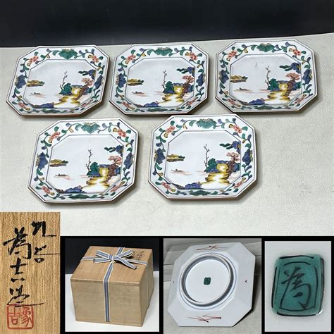 Yahooオークション 九谷焼 色絵 山水 銘々皿 5枚 三ツ井為吉 共箱