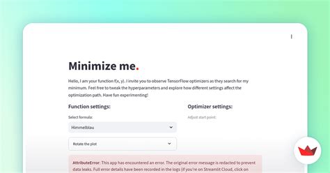 Explore Tensorflow Optimizers With Minimize Me App Show The Community Streamlit