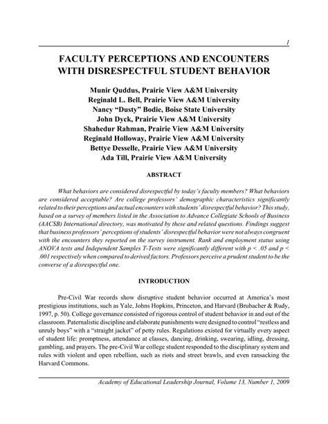 Pdf Faculty Perceptions And Encounters With Disrespectful Student