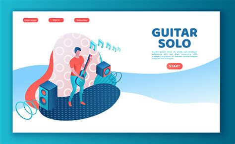 기타 플레이어 3d 등각 투영 인포 그래픽 일러스트레이션 축제에서 록 음악을 연주하는 남자 콘서트 쇼 포스터 템플릿 색상 아이콘 1980 1989 년에 대한 스톡 벡터 아트