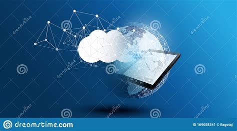 Cloud Computing Design Concept Digital Connections Technology Background With Earth Globe